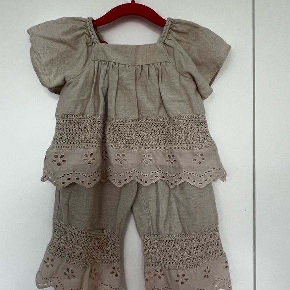 Zara | Matching Sets | Zara Linen Beige Eyelet Lace Top And Pants Set ...